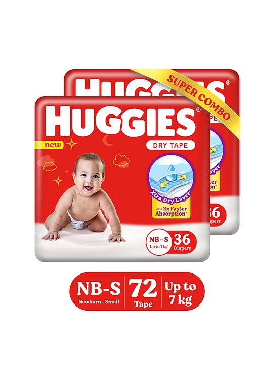 Huggies Dry Tape, Up To 2x Faster Absorption | Adjustable Tape Diapers